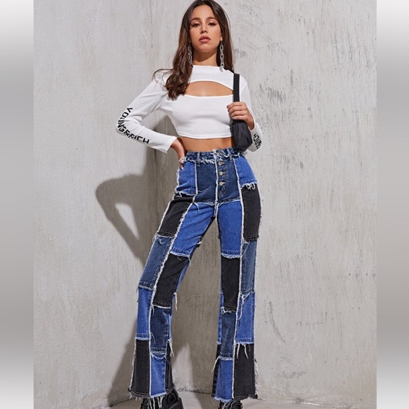 SHEIN | Jeans | Belgium French High Waisted Denim Patchwork Jeans Color ...